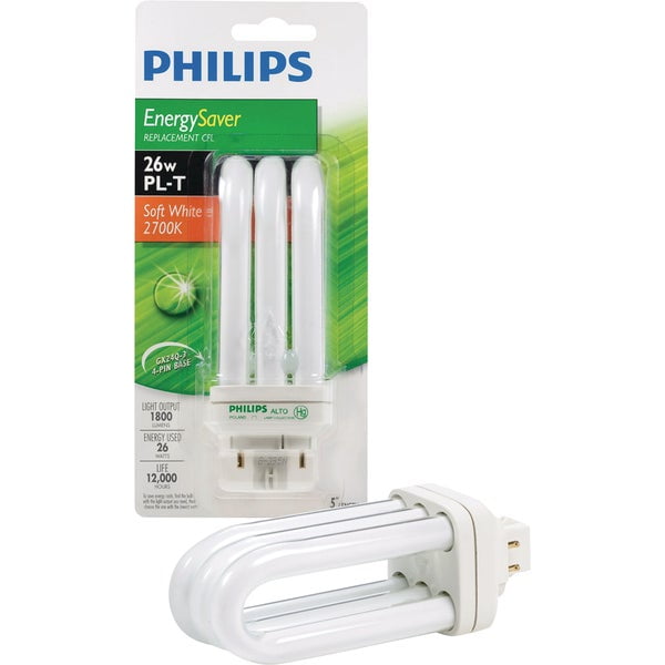 Philips 100W Soft White PL-T CFL GX24 Bulb, 1800 Lumens, Non-Dimmable ...