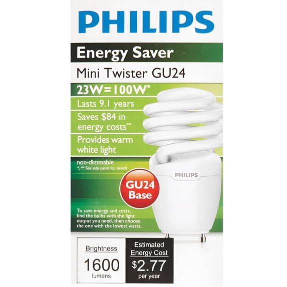Philips Energy Saver Twist GU24 CFL Bulb - 23W 100W Equivalent Warm ...