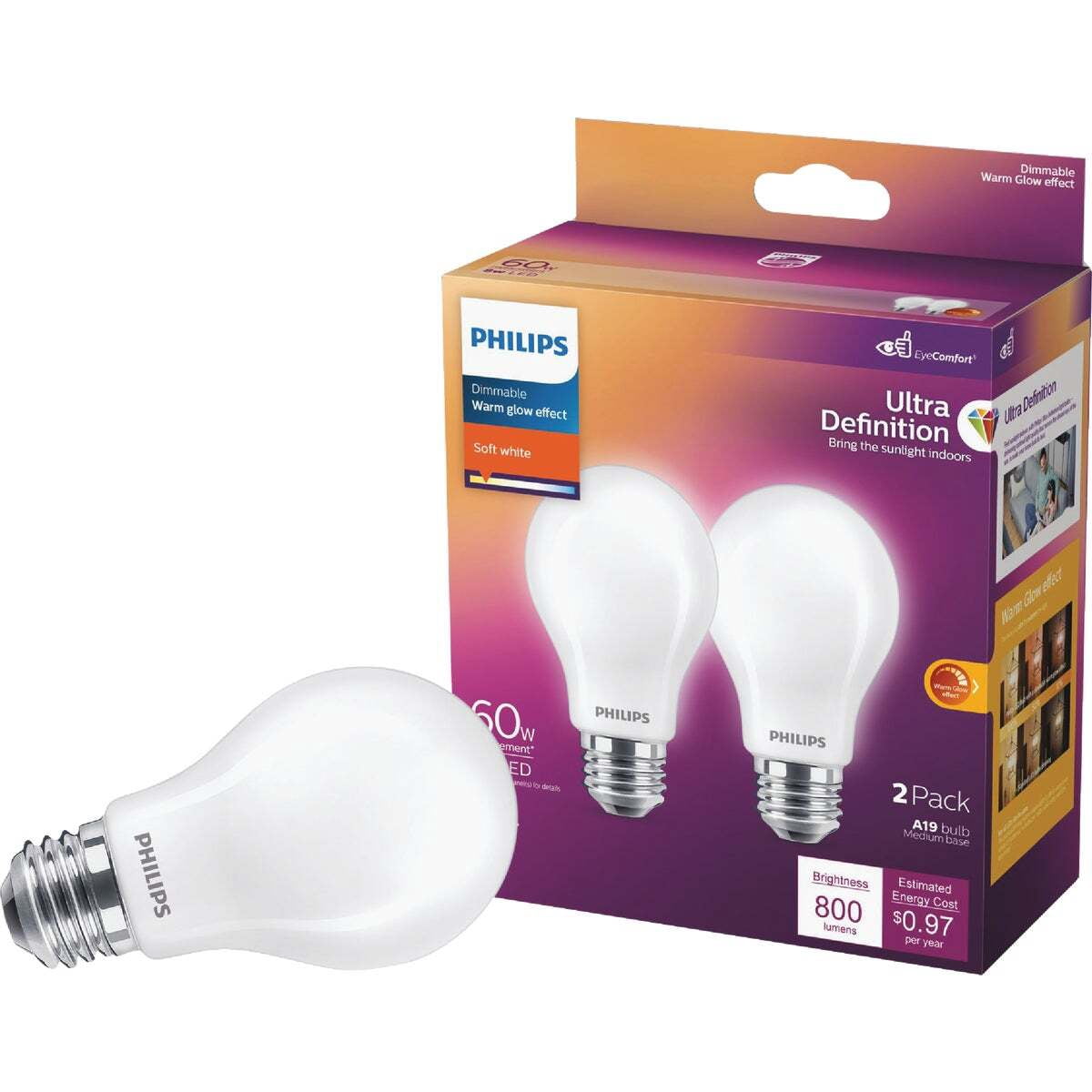 Philips 2pk 60w A19 Sw Led Bulb 573436 - Walmart.com