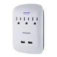 Philips 3-Outlet 2-Port USB Surge Protector Wall Adapter, White ...