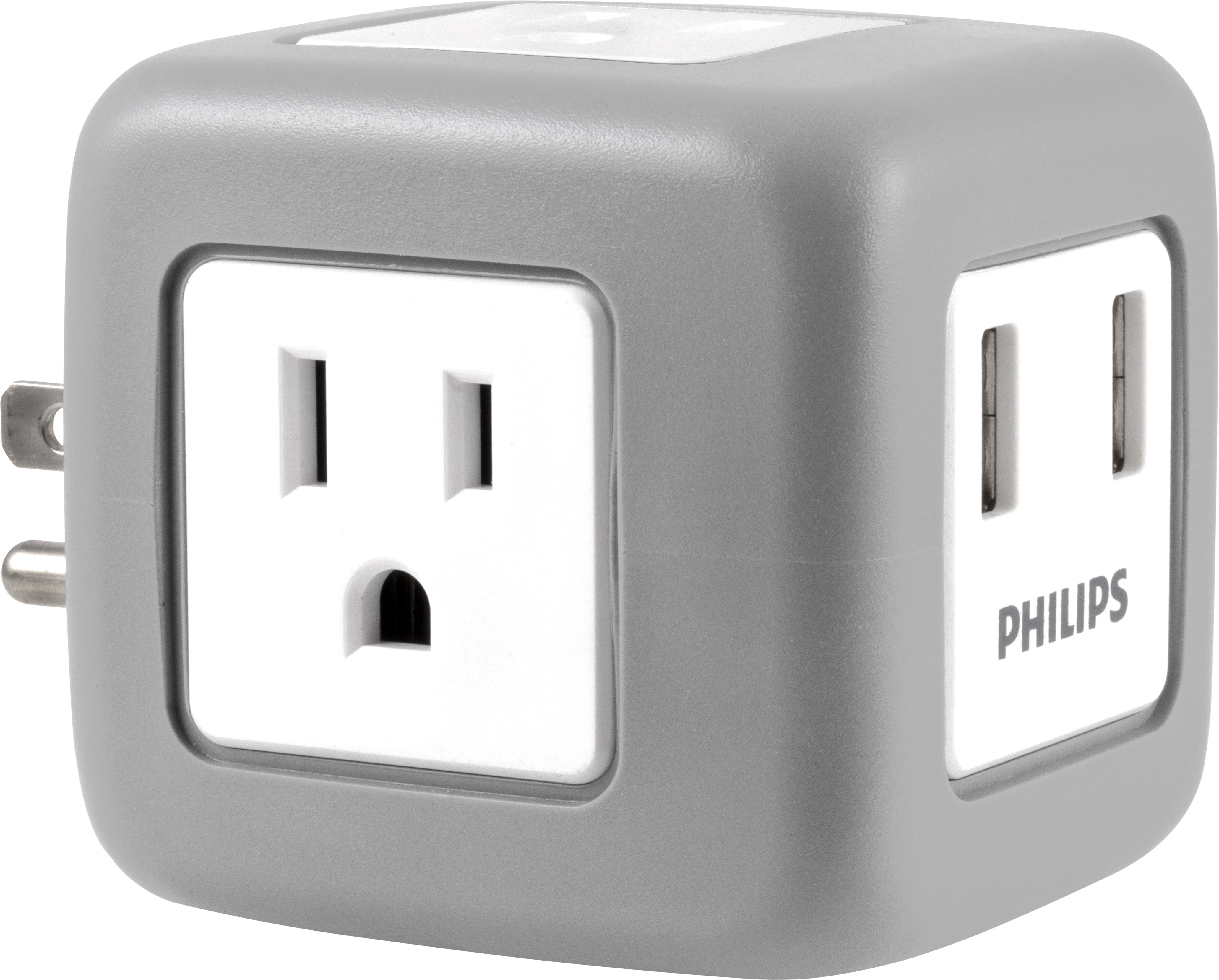 Philips 3-Outlet, 2-USB Rubberized Cube Surge Protector Tap, 245J, Gray ...