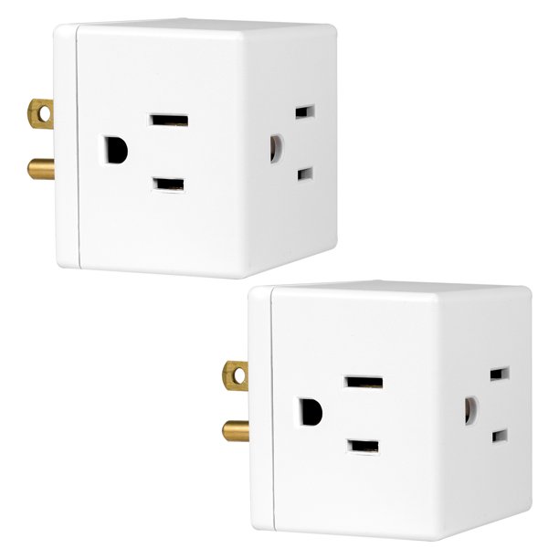Philips 3-Outlet Cube Tap, 15A/125VAC/1875W, White, 2-Pack, SPS3002BC ...