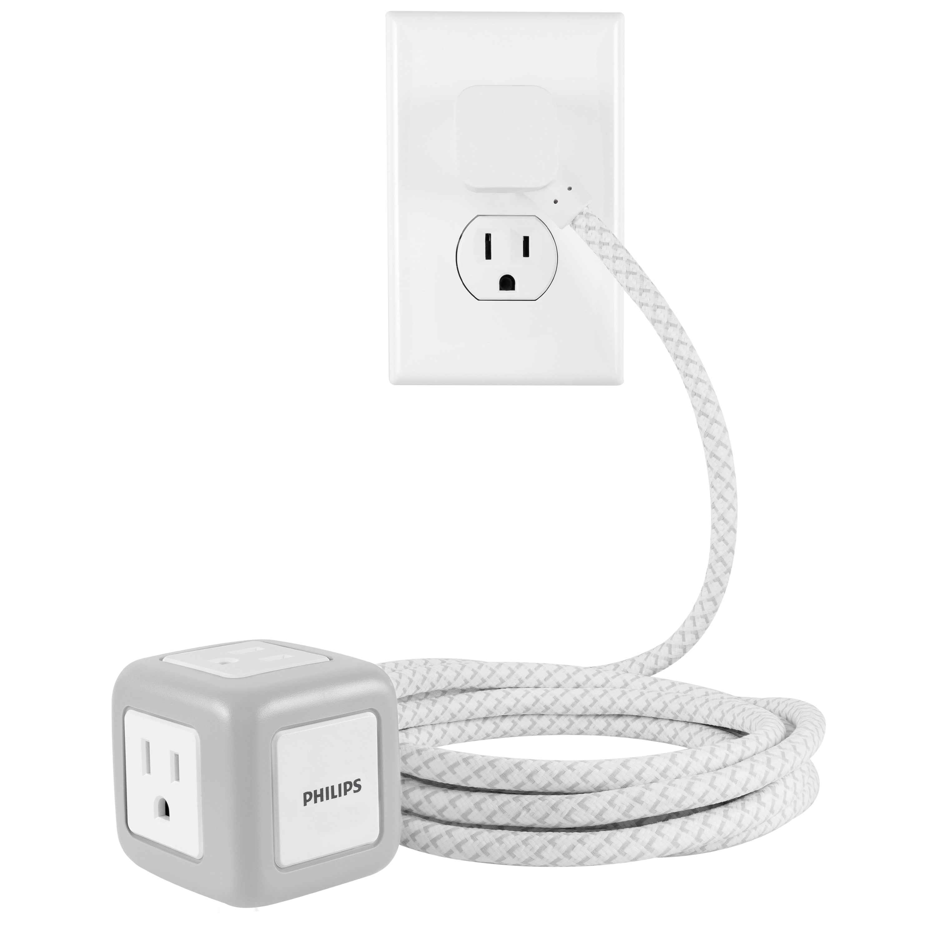 Philips 3 Outlet Rubberized Cube Extension Cord, 10ft., Gray/White ...