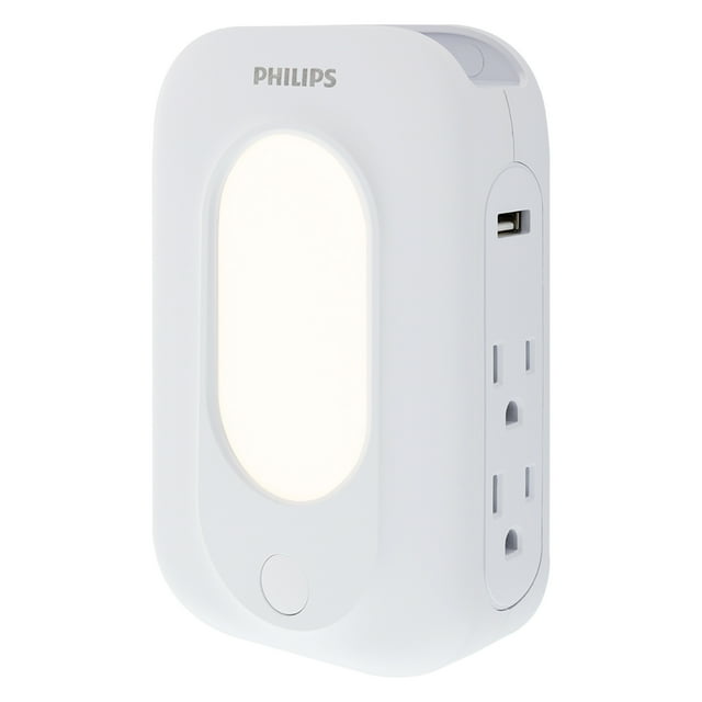 Philips 4-Outlet 2-USB Power Adapter, Surge Protection, SPP6241WC/37 ...