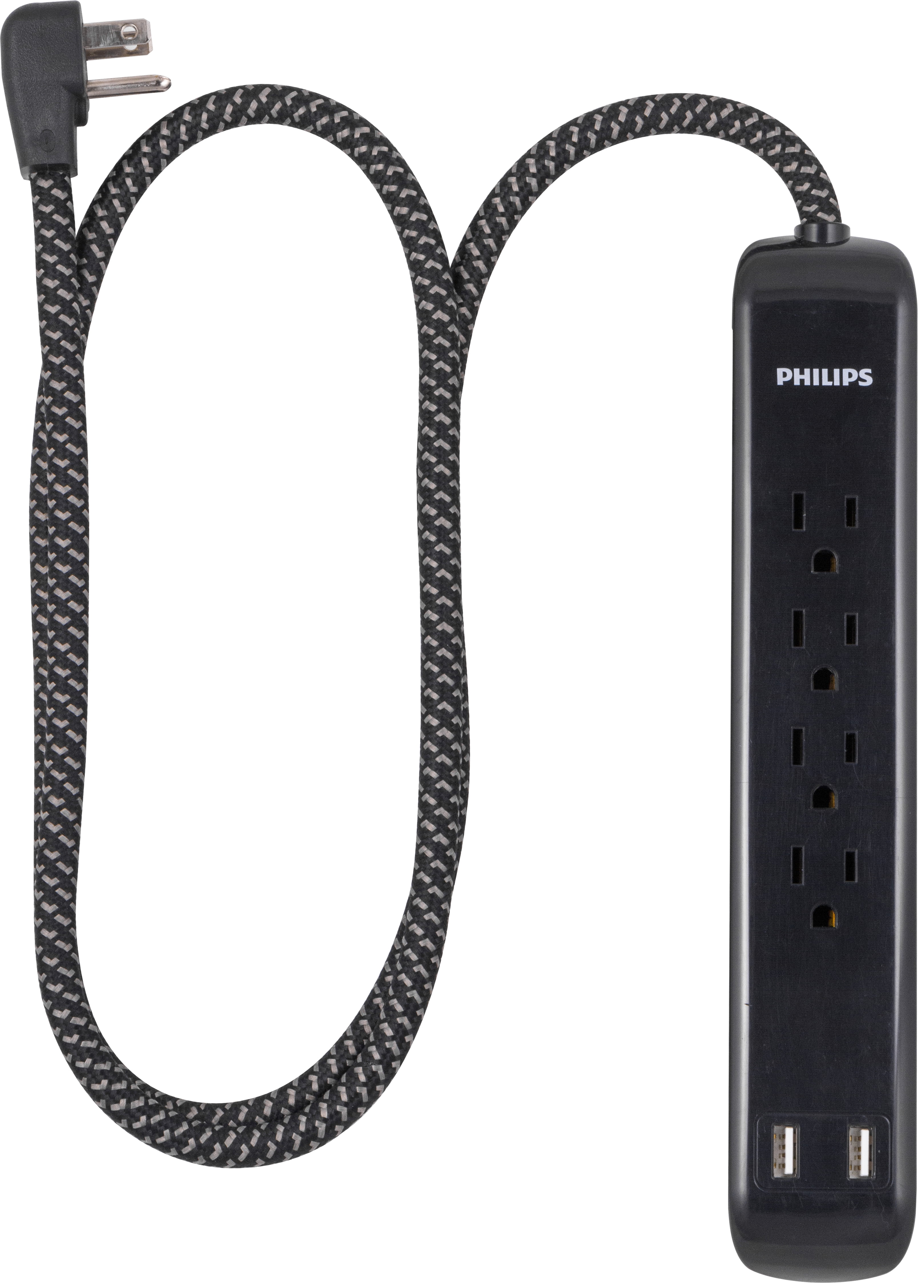 Philips 4-Outlet Surge Protector with 2 USB Ports, 720J, 4ft Braided ...