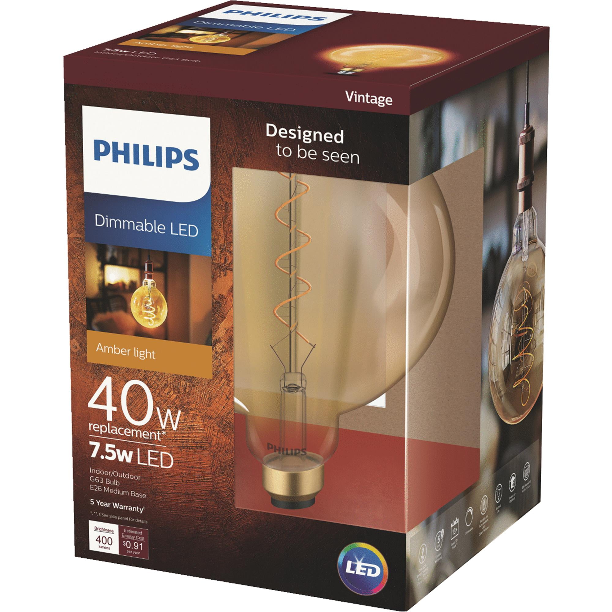 Philips Dimmable LED Light Bulb, Vintage, Indoor/Outdoor, 7.5 Watt LED ...