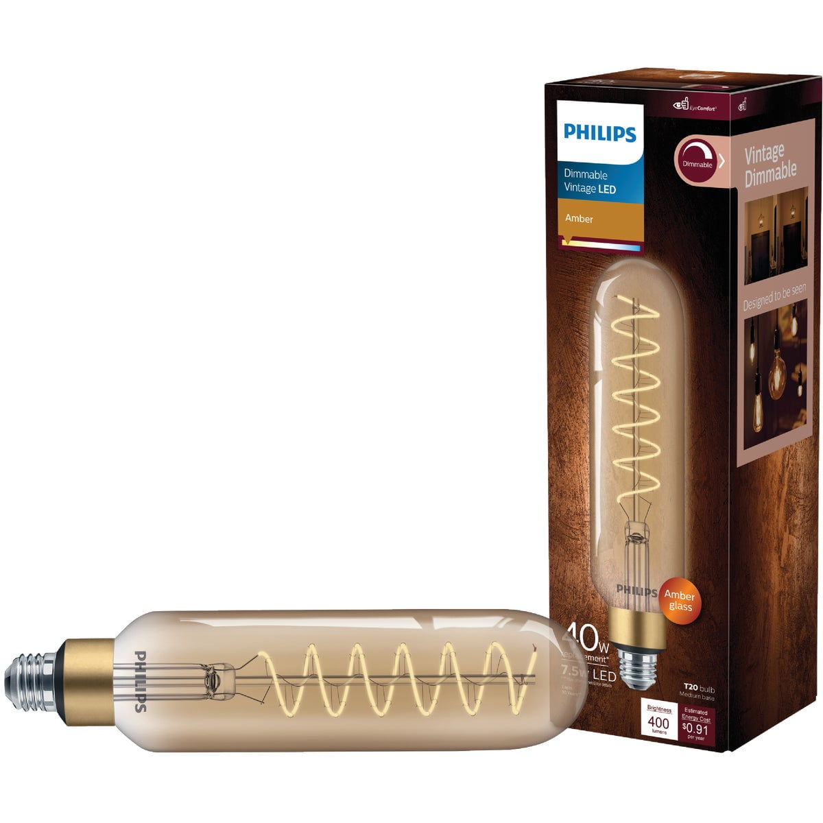 Philips 40W Equivalent Amber T20 Medium LED Decorative Light Bulb ...