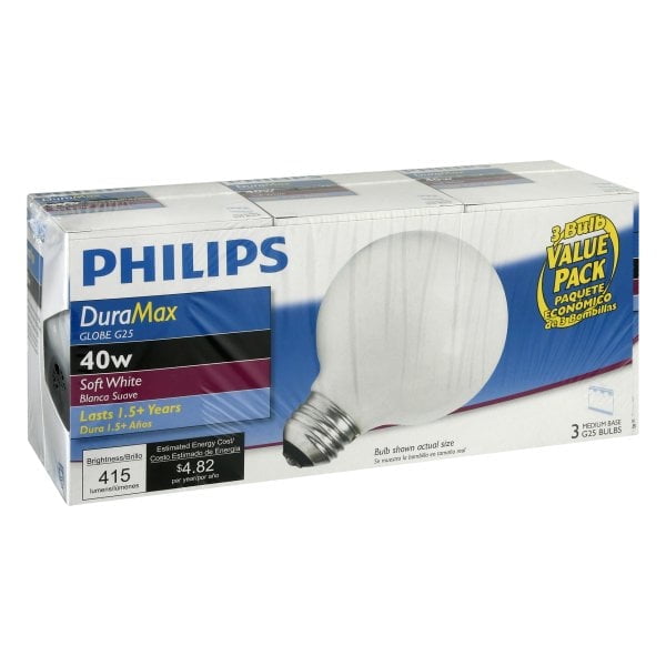 Philips 40w 120v Globe G25 White E26 DuraMax Deco Incandescent Light ...
