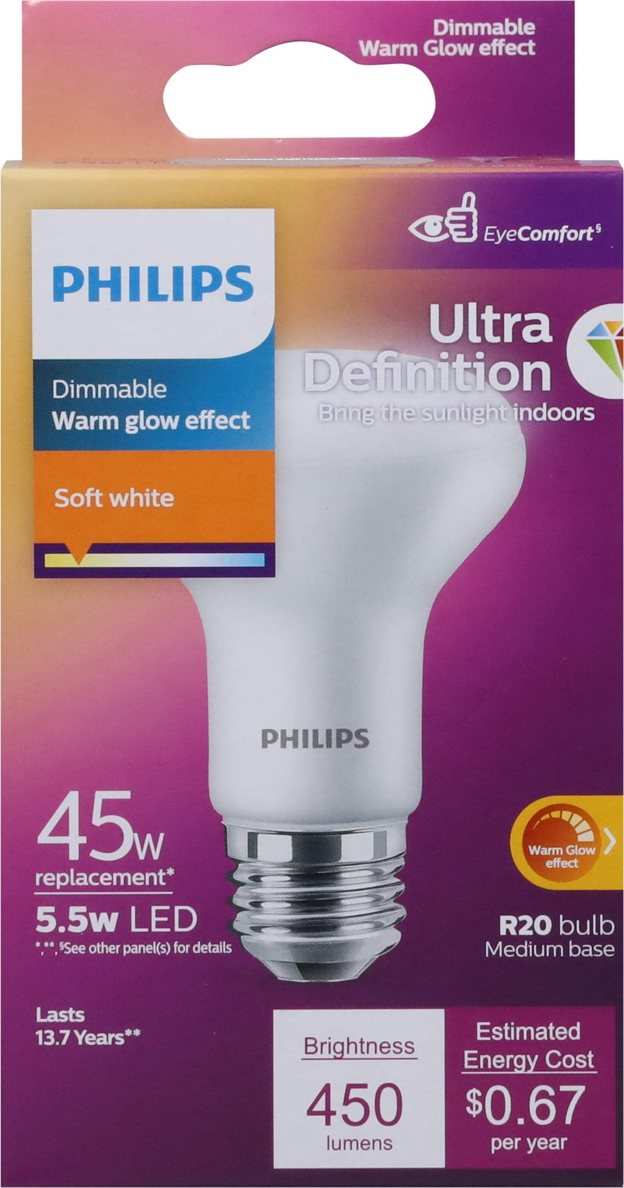Philips 45W Equivalent Soft White R20 Medium Dimmable LED Floodlight ...