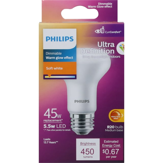 Philips 45W Equivalent Soft White R20 Medium Dimmable LED Floodlight ...