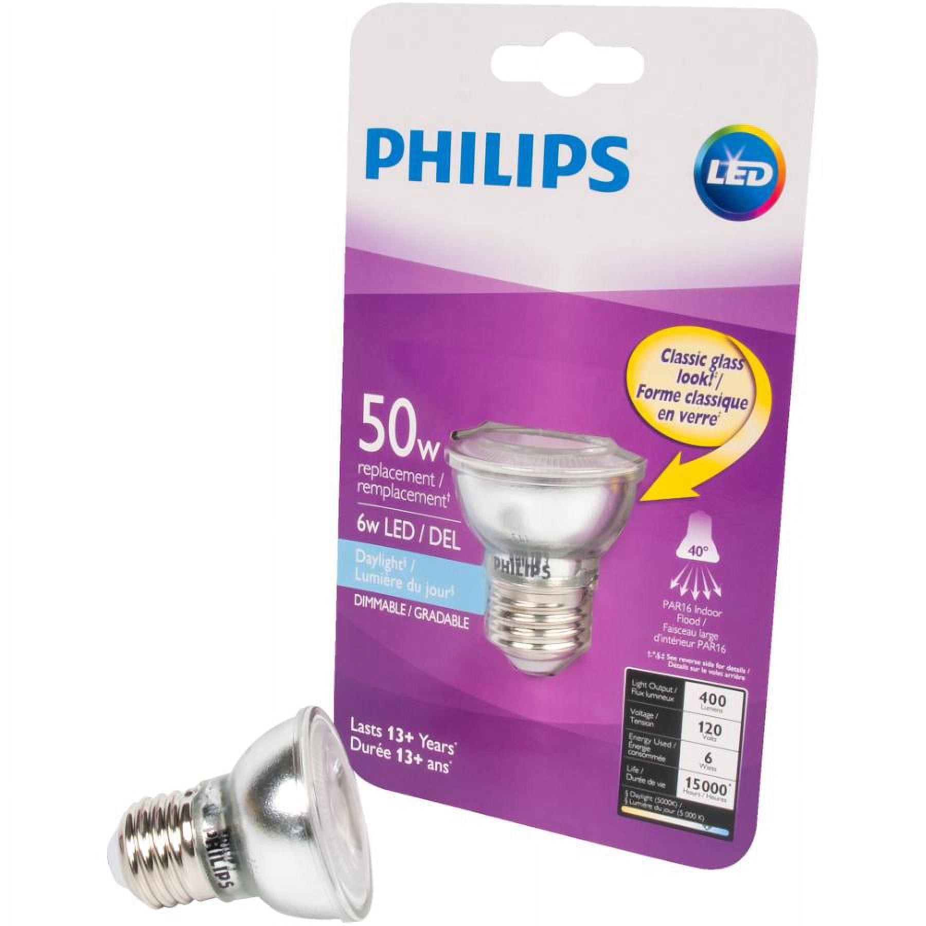 Philips 470005 Led 50W PAR16 Glass Daylight (5000K), - Walmart.com