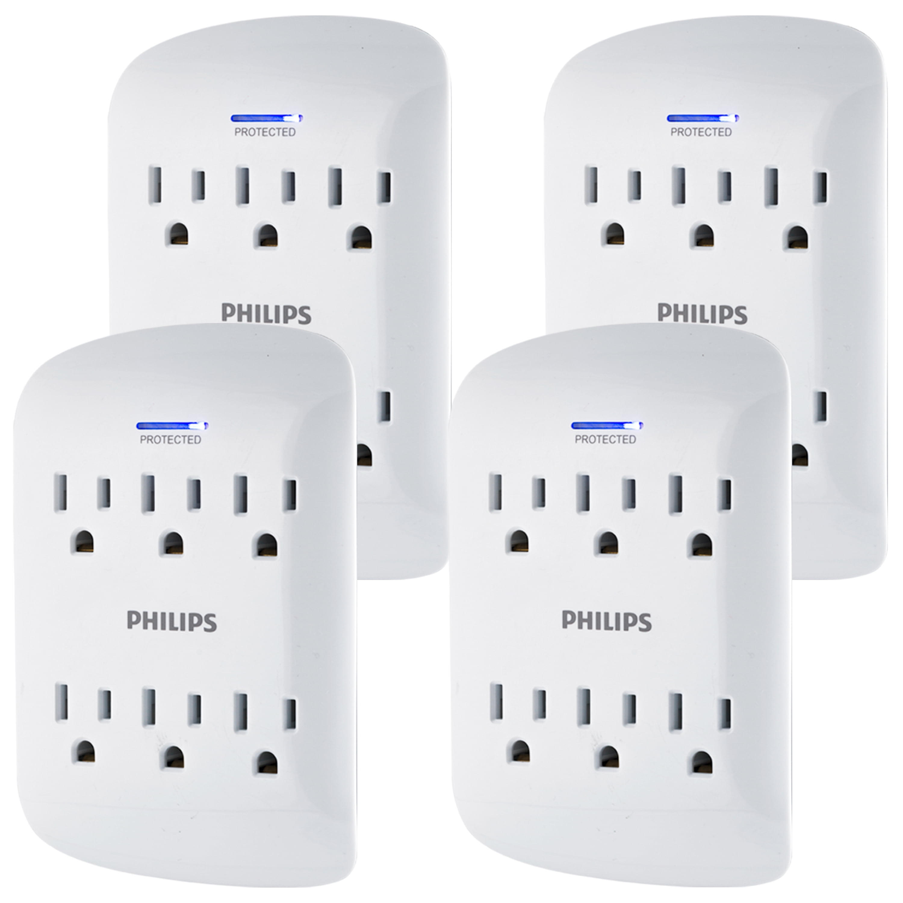 Philips 6-Outlet Surge Protector, 900J, White, 4 Pack, Space Saving ...