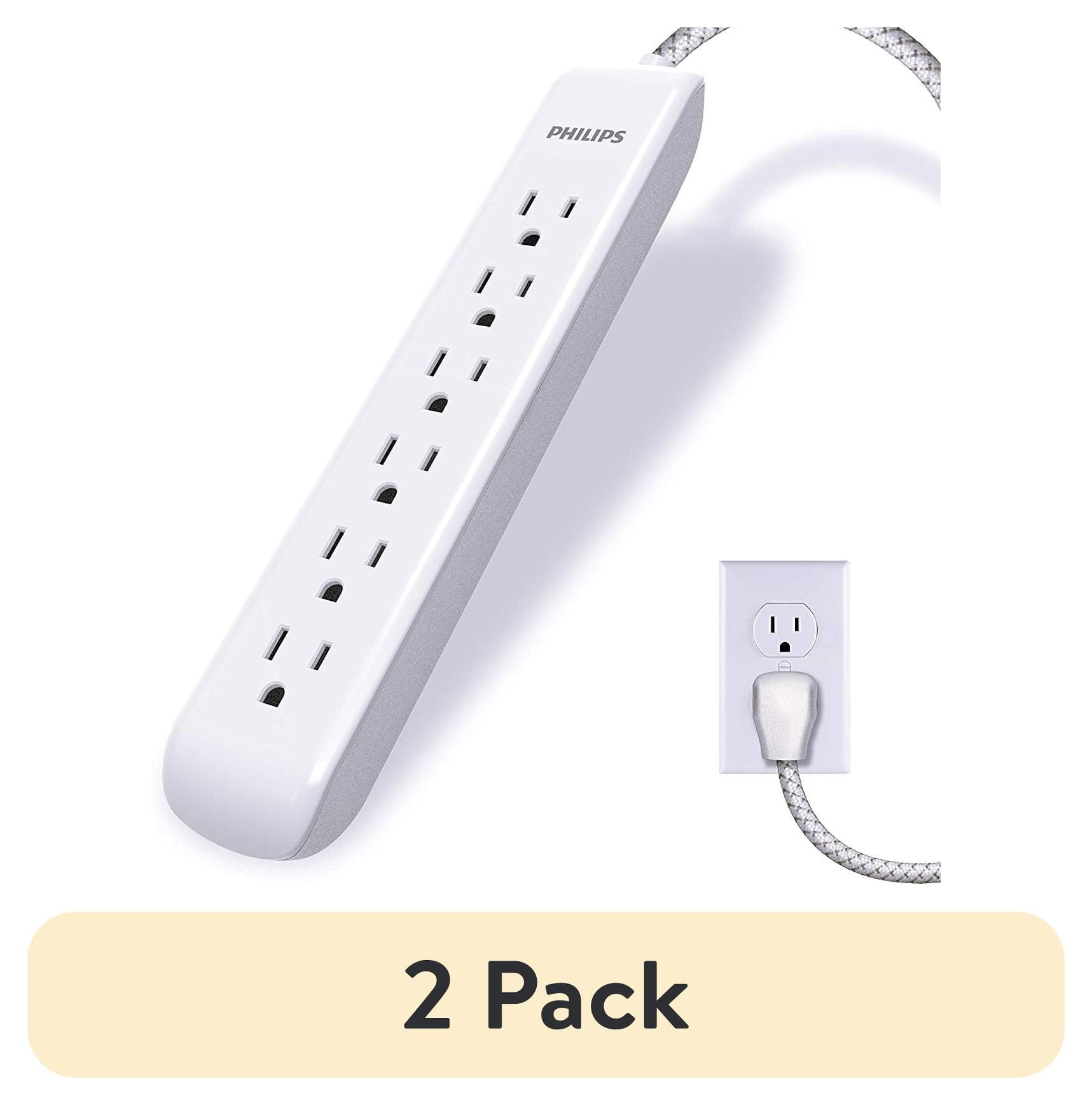 (2 pack) Philips 6-Outlet Surge Protector Power Strip, Braided Cord ...