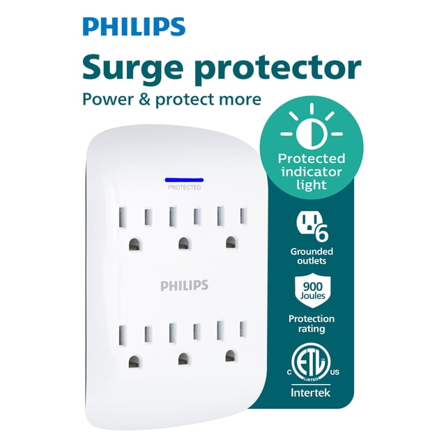 Philips 6-Outlet Surge Protector Tap, 900 Joules - SPP3461WA/37 ...