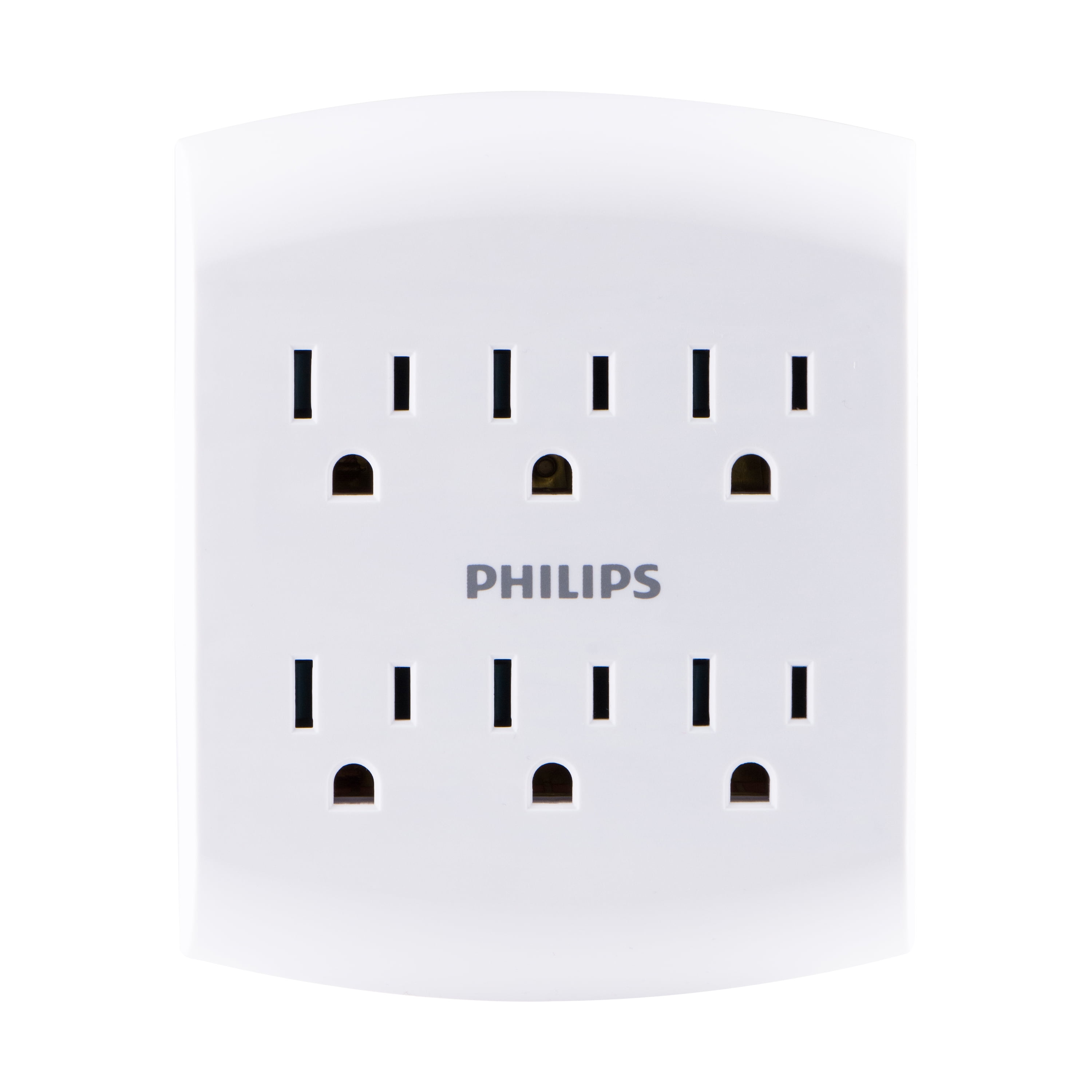 Philips 6 Outlet Wall Tap, 125VAC 15A 1875W, Grounded Outlets, Space ...