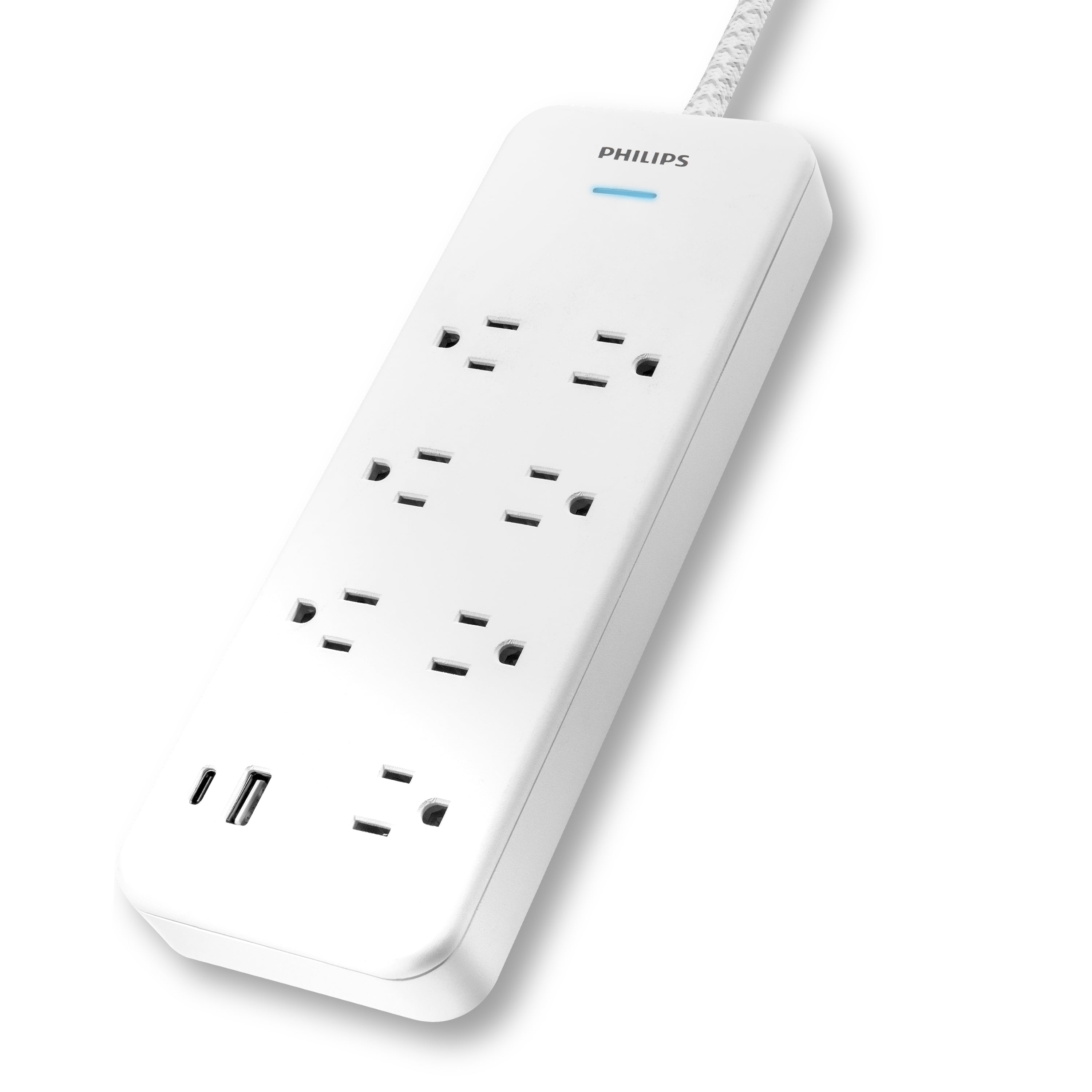 Philips Surge Protector with 7 Outlets USB Charging 6ft Braided Cord ...