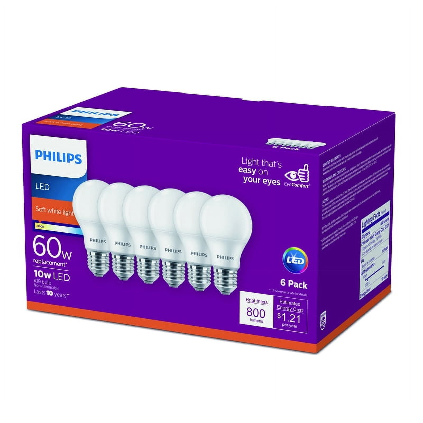 Philips 60W Equivalent Soft White A19 Medium LED Light Bulb (6-Pack ...