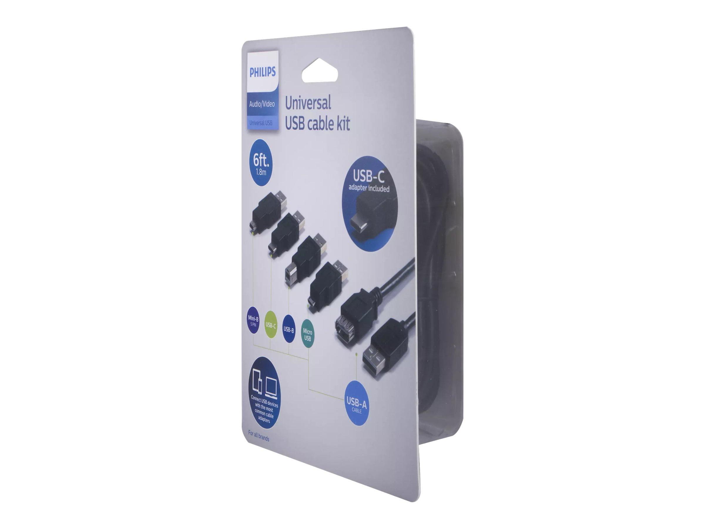 Philips 6ft USB 2.0 Universal Kit with USB-C, Black - Walmart.com