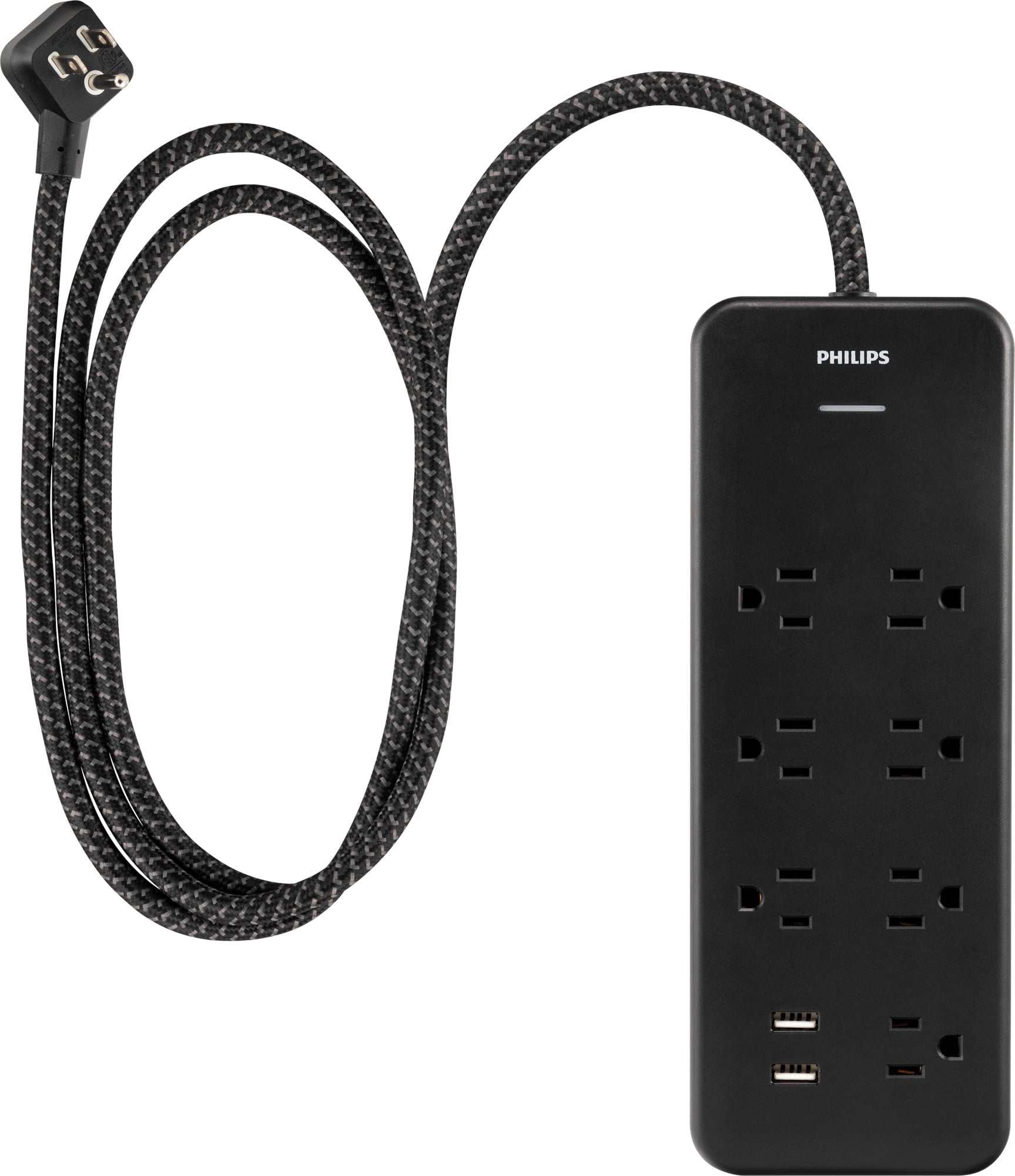 Philips 7-Outlet Surge Protector, 2USBA, Adapter-Spaced, 4ft Braided Cord - Walmart.com