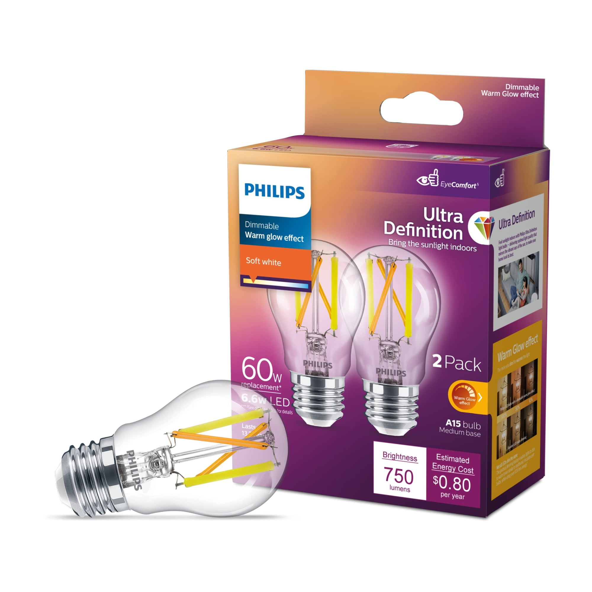 Philips Dimmable LED A15 E26 Bulb, Soft White 60 Watt Equivalence ...