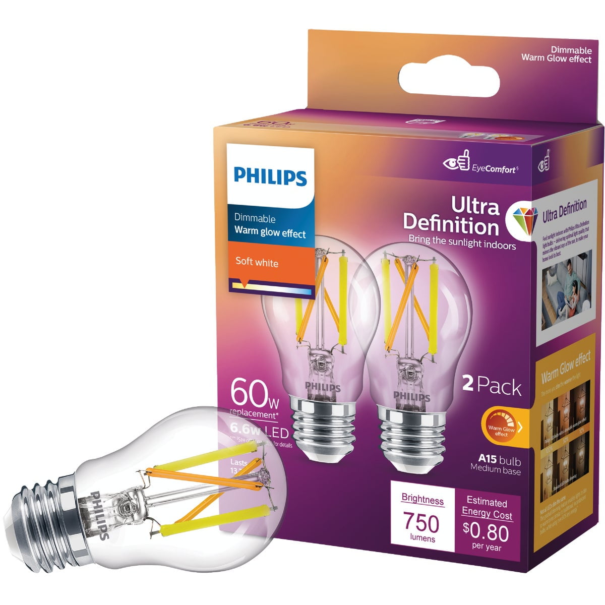 Philips Dimmable LED A15 E26 Bulb, Soft White 60 Watt Equivalence ...