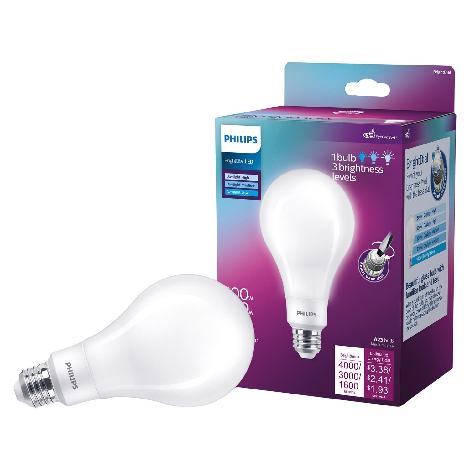 Philips BrightDial A23 E26 Medium LED Bulb - 300W Equivalence, Dimmable ...