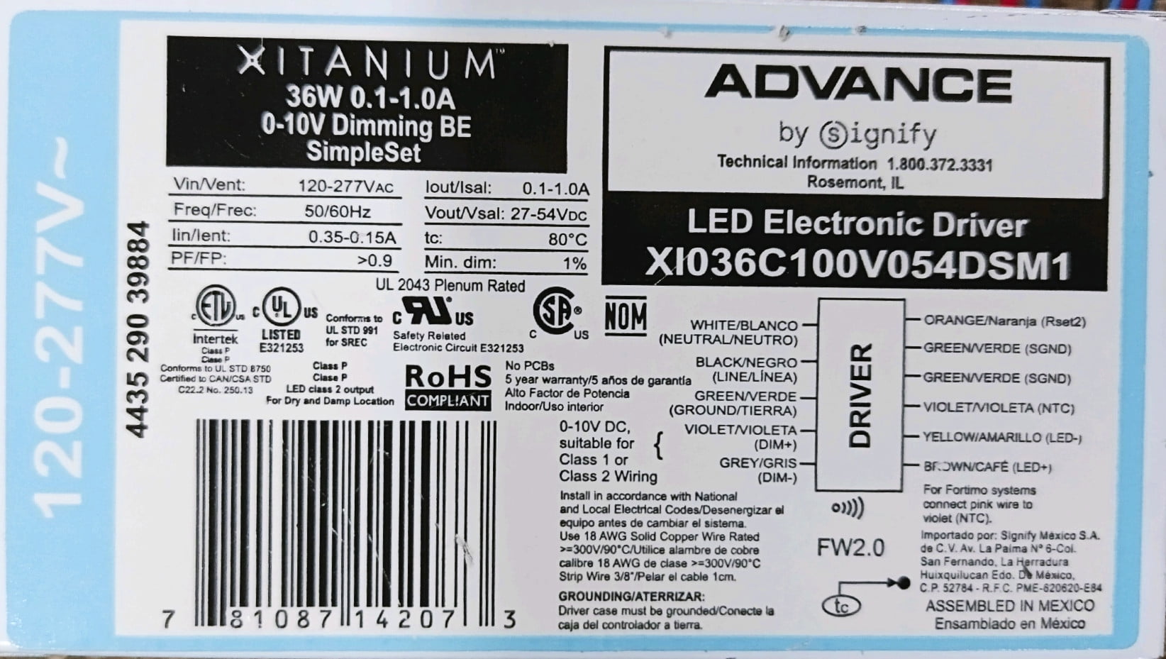 Philips Advance Xitanium LED Electronic Driver Xi036c100v054dsm1 - Walmart.com
