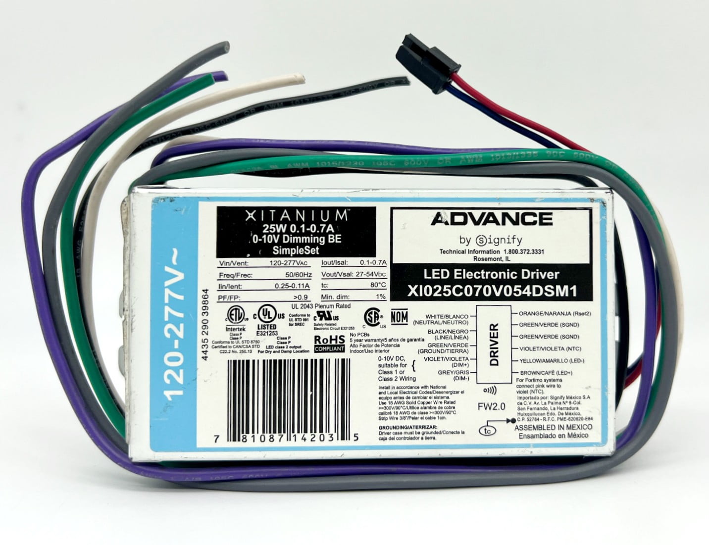 Philips Advance Xitanium LED Electronic Driver by Signify XI025C070V054DSM1, 0-10V Dimming ...