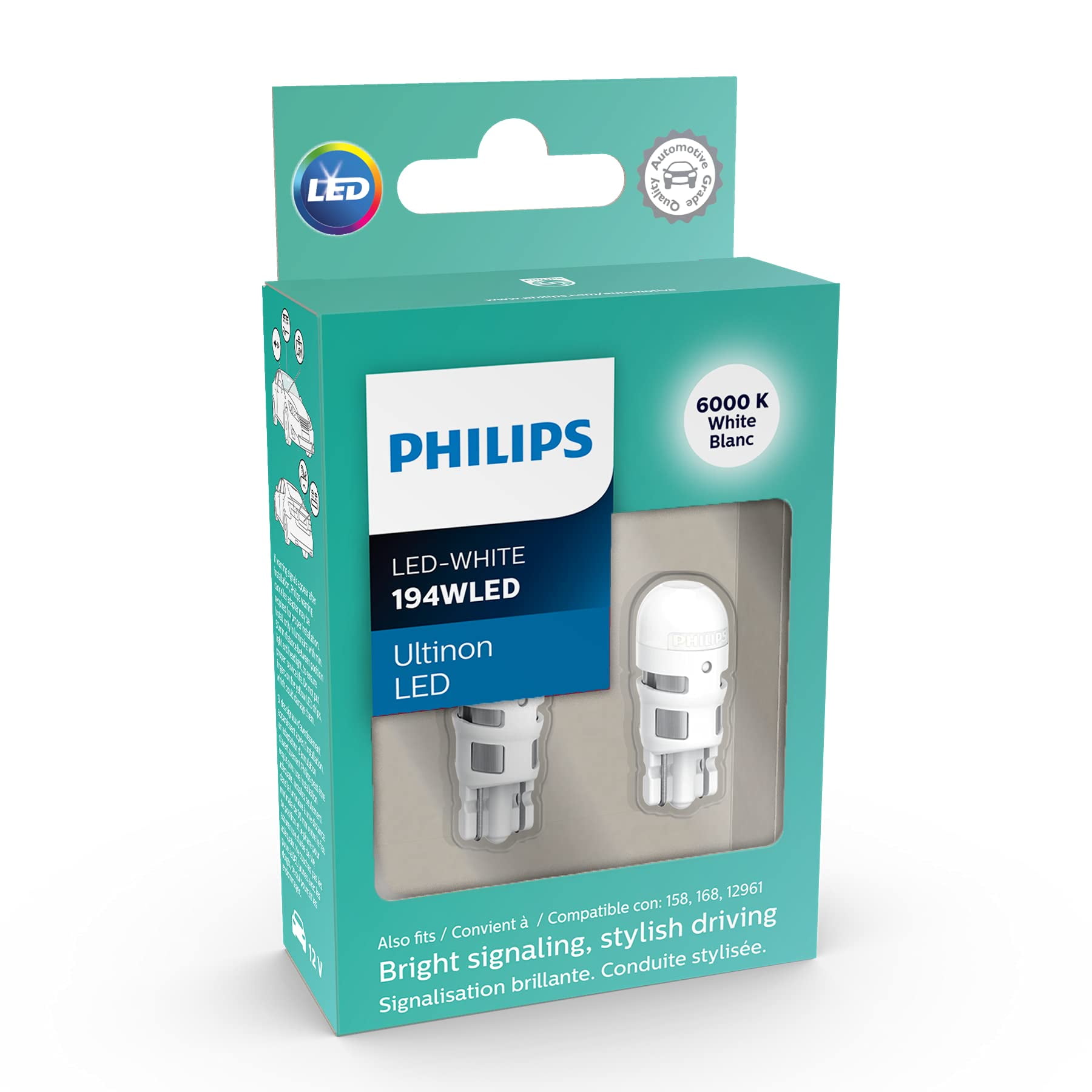 Philips Automotive Lighting 194WLED CM31 Ultinon LED Bulb (White), 2 ...