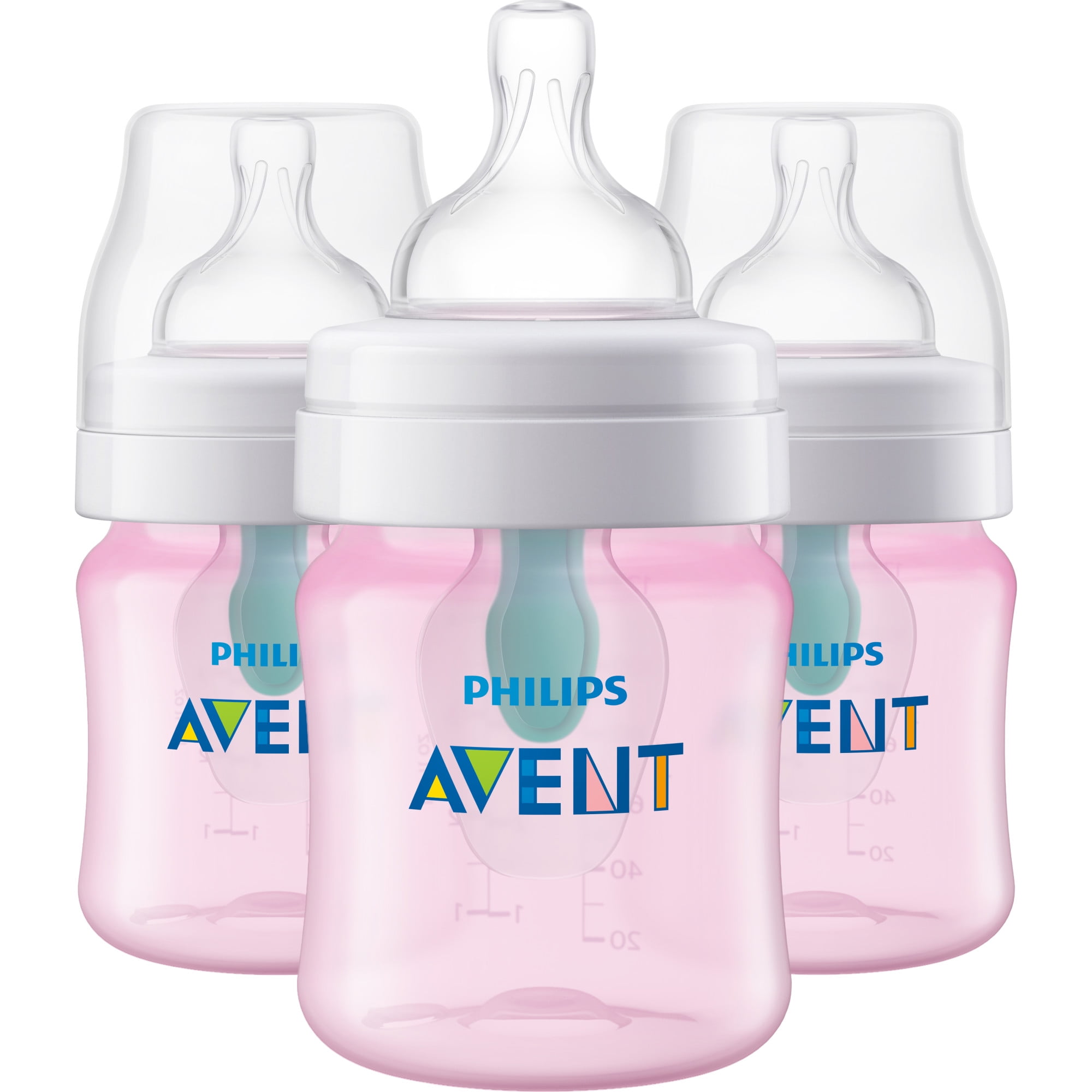 Philips Avent Anti-colic Bottle with AirFree Vent, 4oz, 3pk, Pink ...