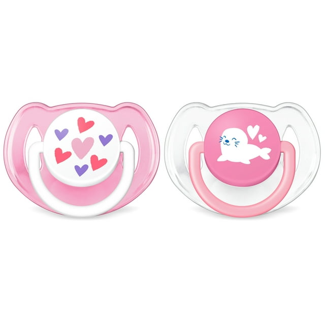 Philips Avent Classic Pacifier, 6-18 Months, Pink Hearts and Seal, 2 ...