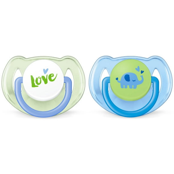 Philips Avent Classic Pacifier, 6-18 months, blue/green elephants, 2 ...