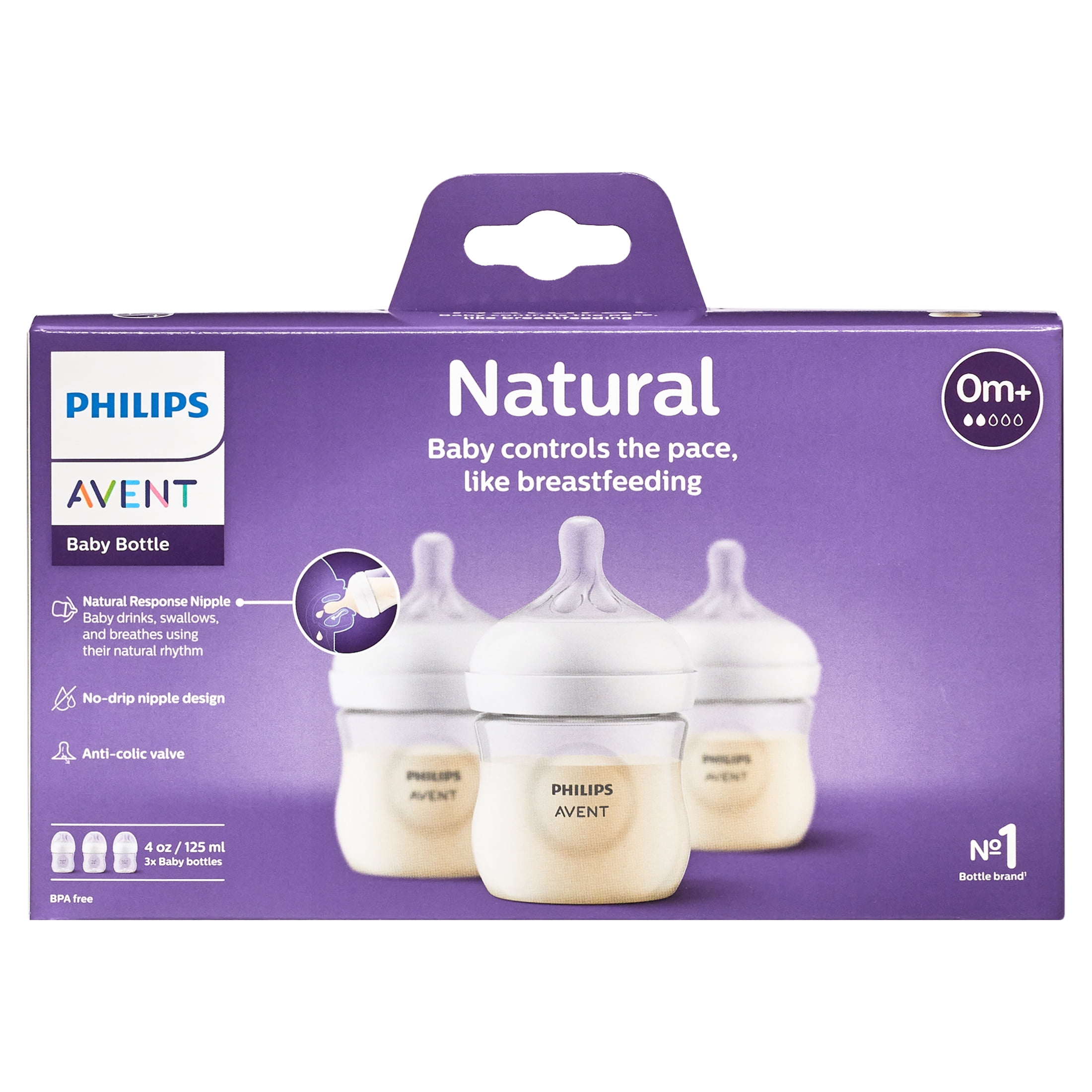 Philips Avent Natural Baby Bottle with Natural Response Nipple, Clear ...