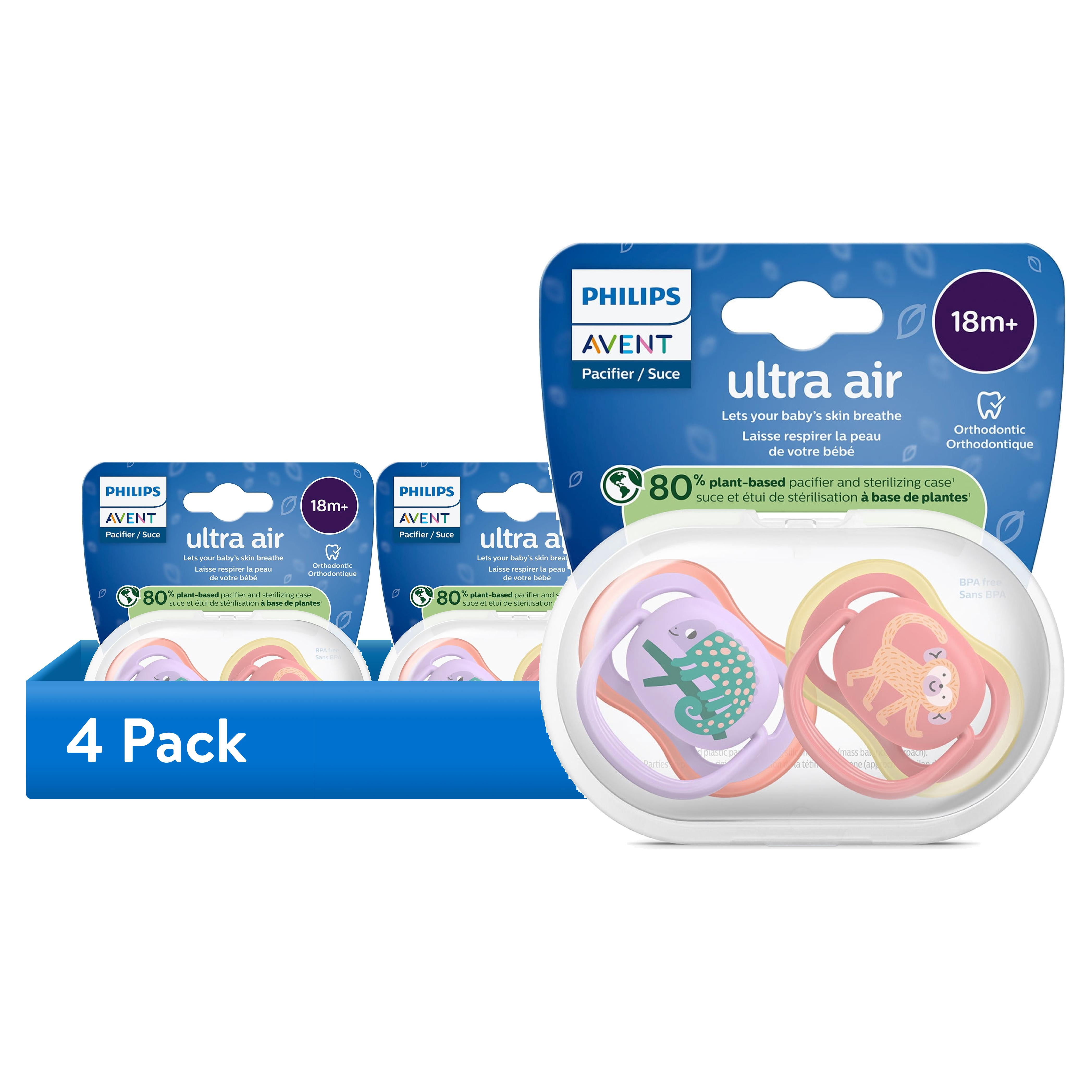 (4 pack) Philips Avent Ultra Air Pacifier 18M+, Chameleon / Monkey, 2 ...