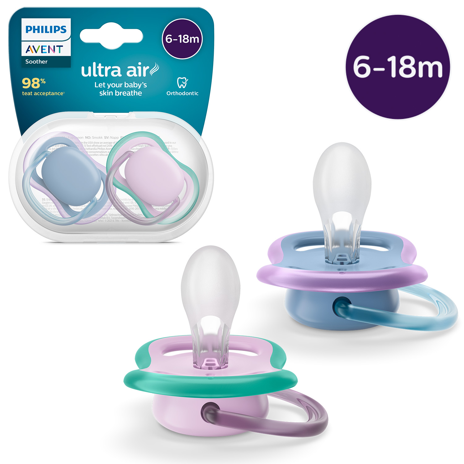 Philips Avent Ultra Air Pacifier, 6-18 Months, Blue/Green, 2-pack ...