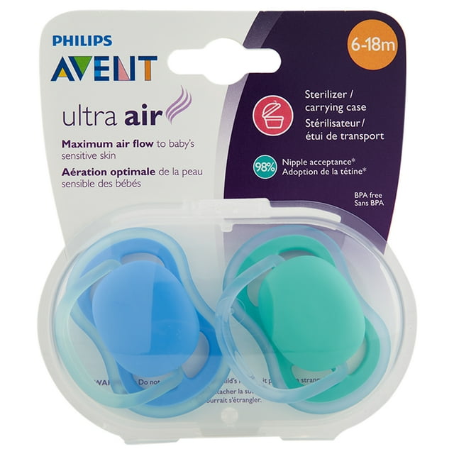 Philips Avent Ultra Air Pacifier 6-18m Blue & Green 2 Ct - Walmart.com