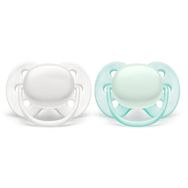 Philips Avent Ultra Soft Pacifier, 0-6 Months, Arctic White / Green, 2 ...