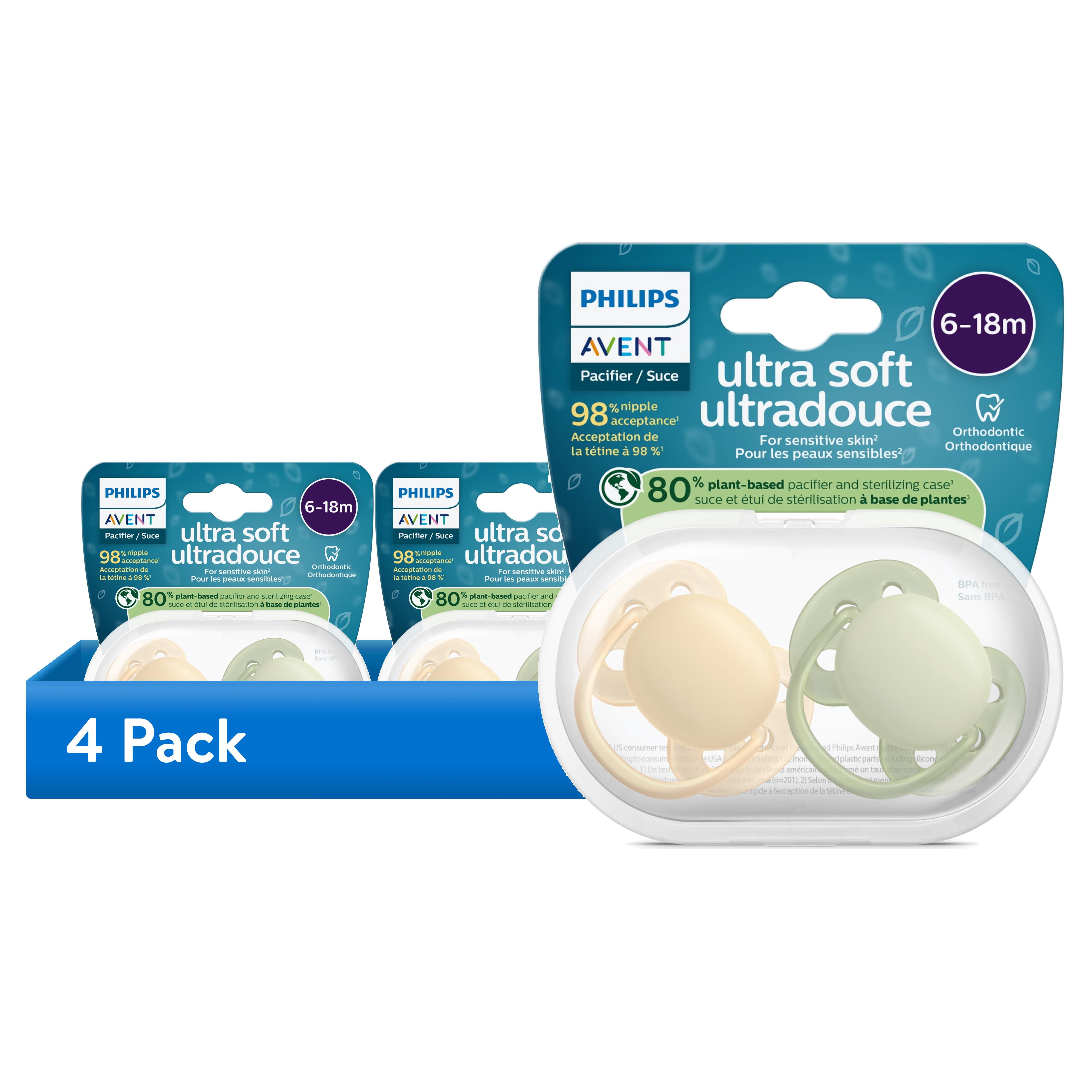 (4 pack) Philips Avent Ultra Soft Pacifier 6-18M, Beige / Pastel Warm ...