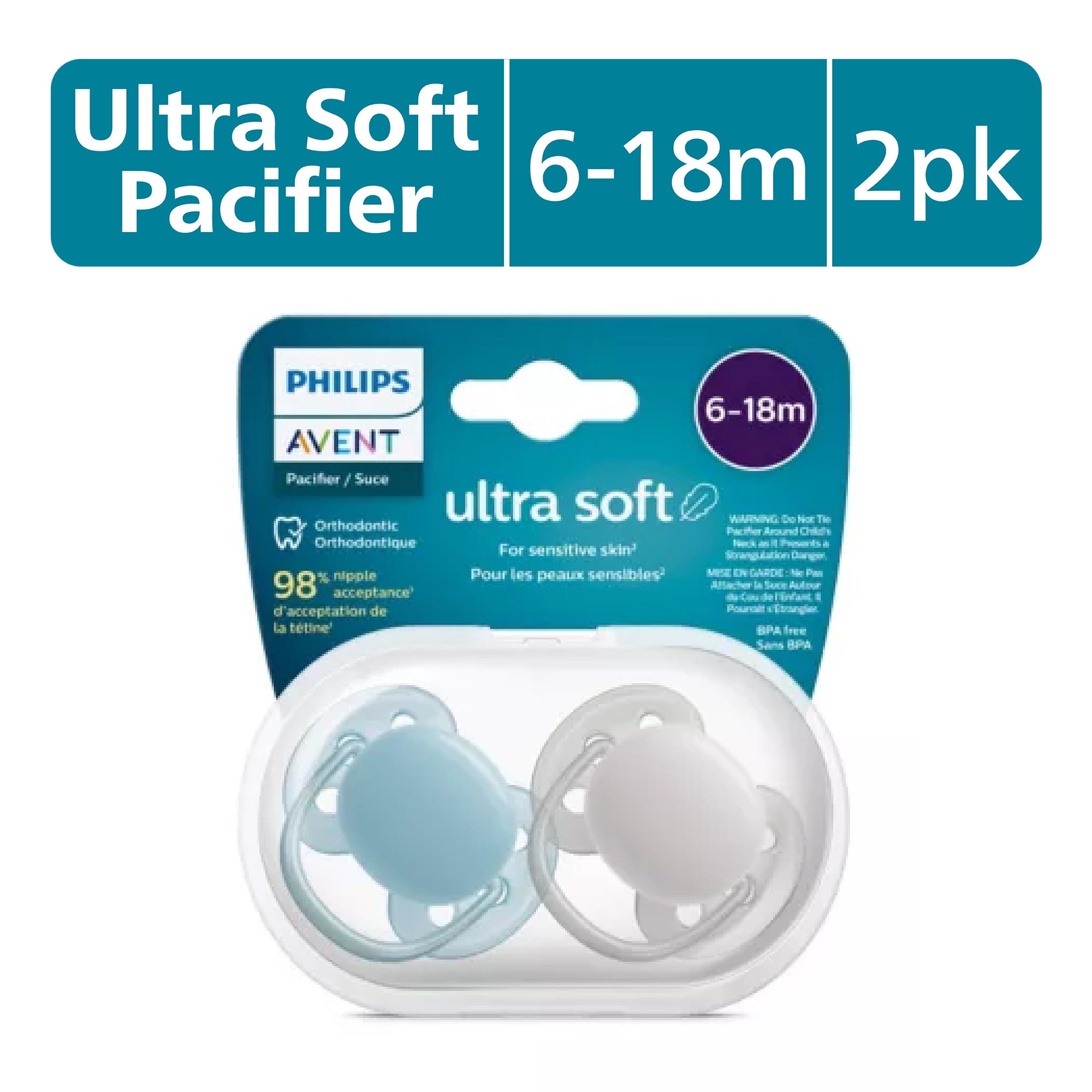Philips Avent Ultra Soft Pacifier 6-18M, Misty Dawn / Silk Beige, 2 ...