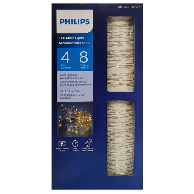 Philips LED Micro Lights, 4 Pack, Warm White/Multi Color, Battery ...