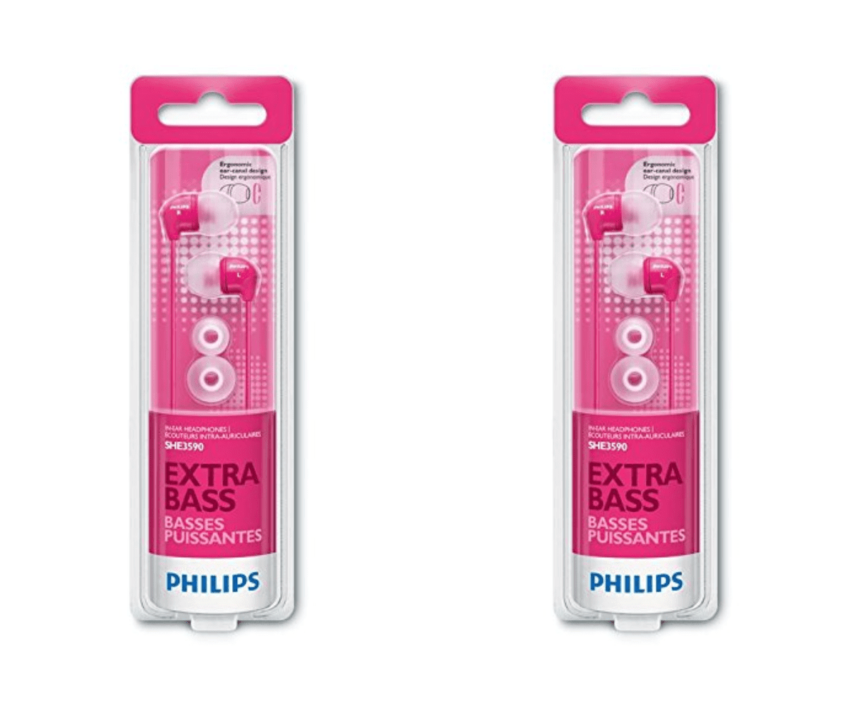 (2 pack) Philips Beats n' Bass SHE3590PK/10 In-Ear Headphones (Pink ...