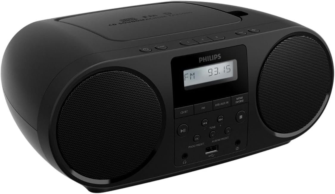 Philips Bluetooth Portable CD Boombox with FM Radio, USB Playback, and ...