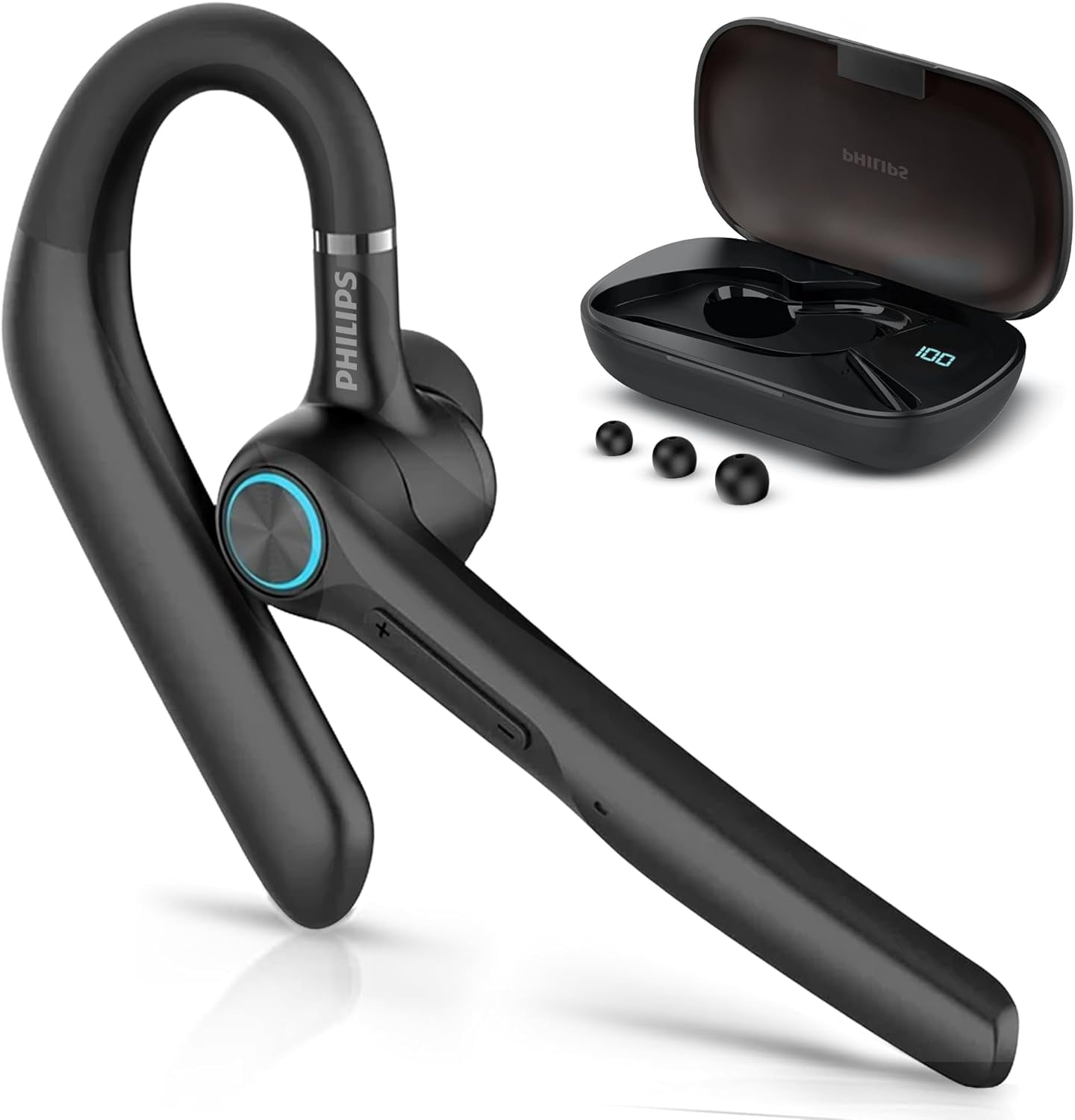 Philips Bluetooth Wireless Headset with Microphone, Charging Case with ...