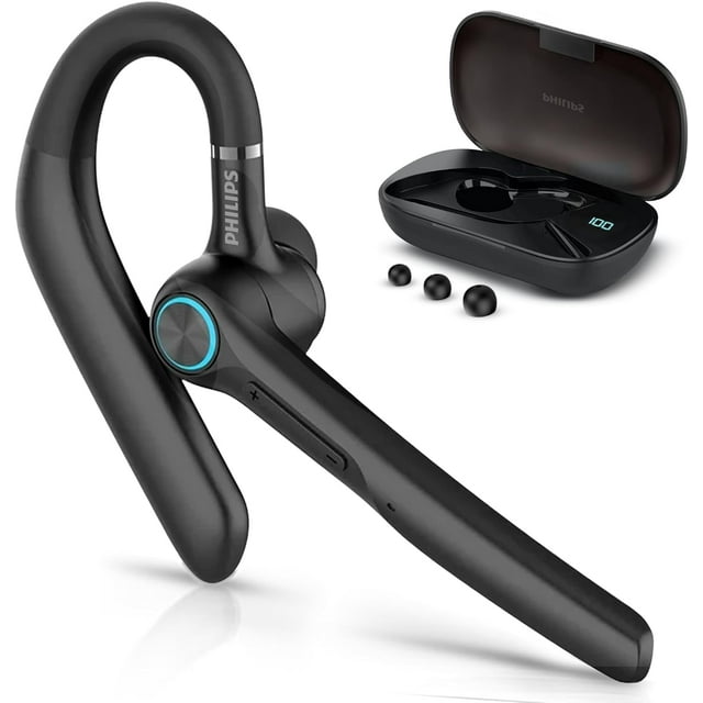 Philips Bluetooth Wireless Headset with Microphone, Charging Case with ...