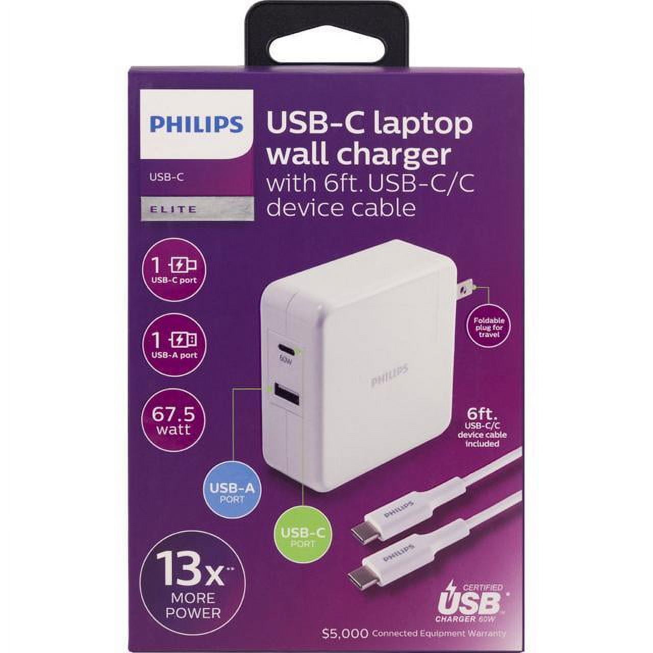 Philips Power Adapter, 67.5 Watt Dual Port USB-C and USB-A Charger ...