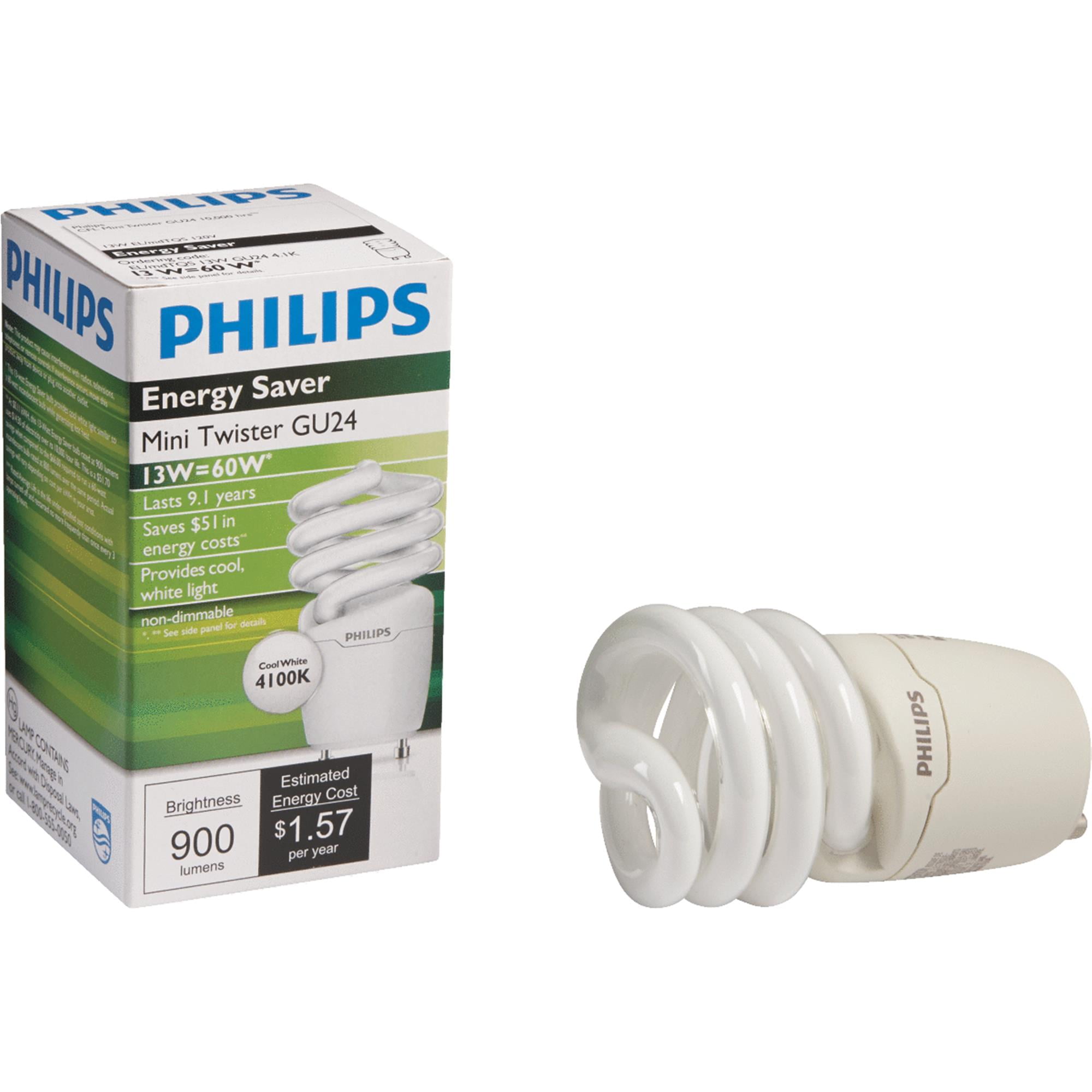 Philips Energy Saver 60W Equivalent Cool White GU24 Base Spiral CFL ...
