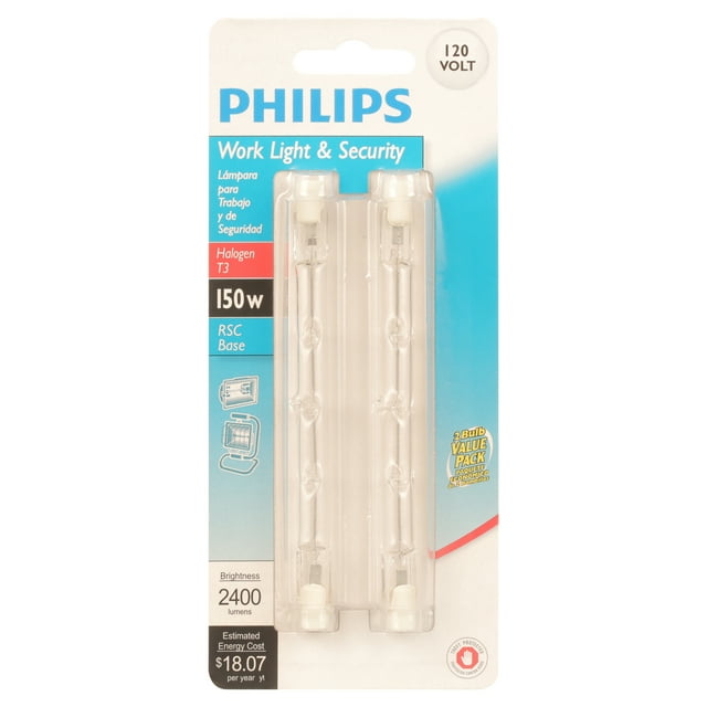 Philips Halogen T3 150-Watt Work and Security Light Bulb, RSC Double ...