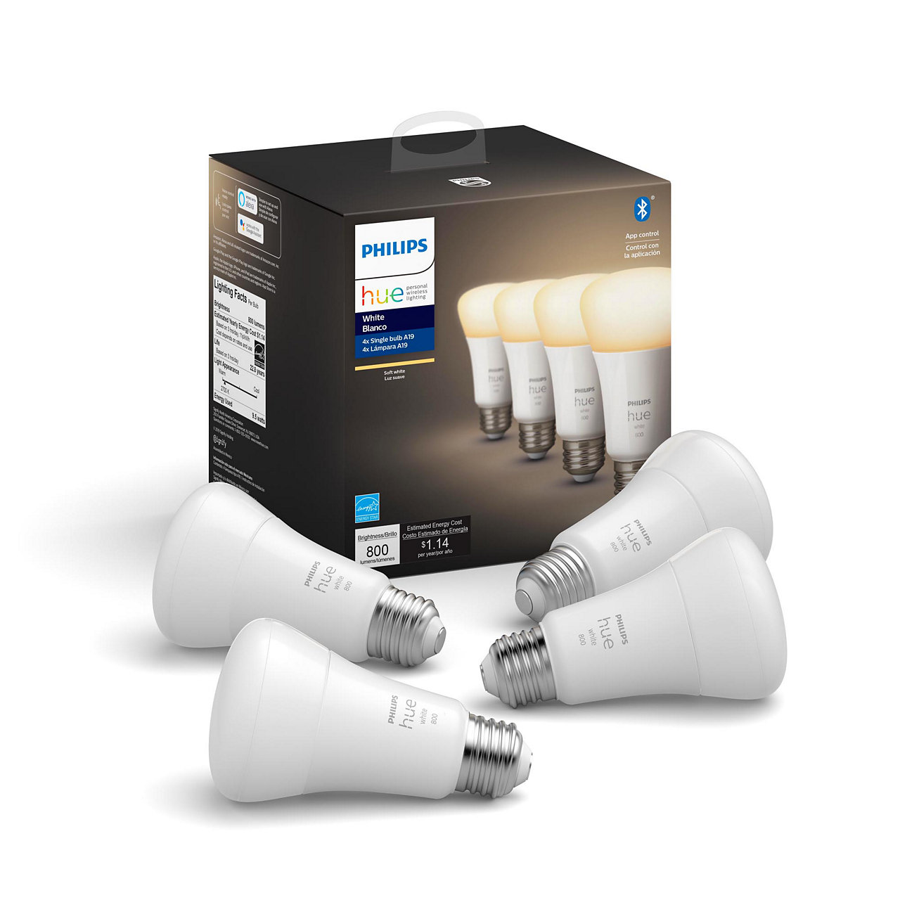 Philips Hue A19 Bluetooth Smart LED Bulb, 2-Pack, White - Walmart.com