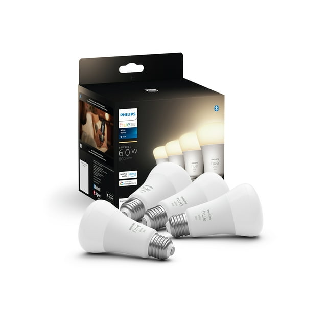 Philips Hue A19 Bluetooth Smart LED Bulb 4-Pack, White, Alexa Connected ...