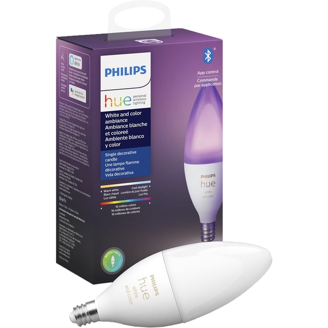 Philips Hue Smart LED Candelabra E12 Bulb, Dimmable, Bluetooth App ...